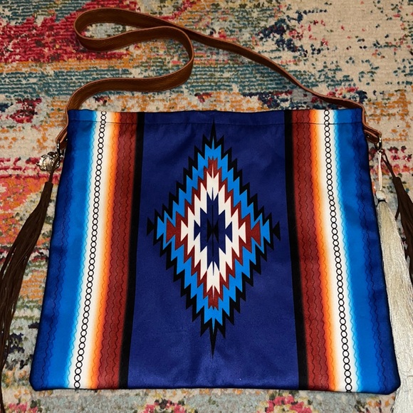 Bags | Western Aztec Large Bag With Fringe And Tassel | Poshmark